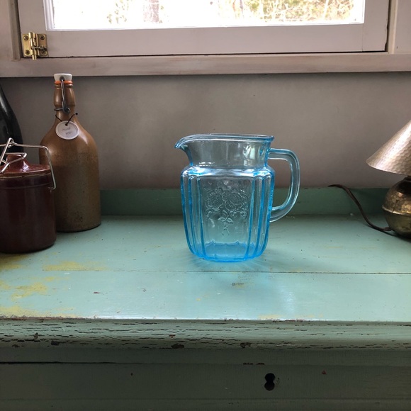 Antique | Dining | 3s Blue Depression Glass Pitcher | Poshmark